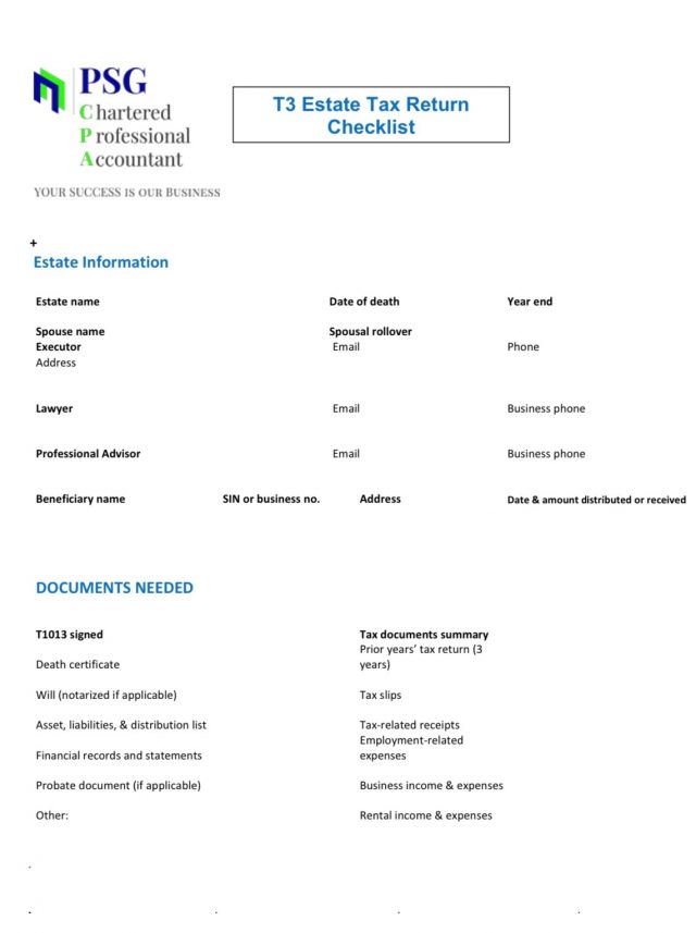 T3 Estate Tax Return Checklist – PSG CPA
